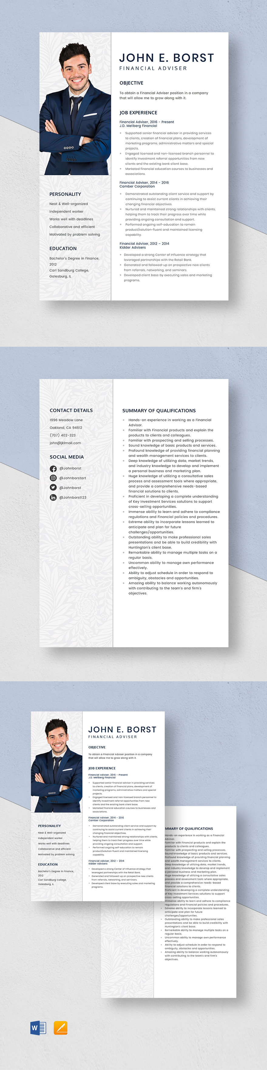 Free Financial Adviser Resume Template - Word, Apple Pages | Template.net