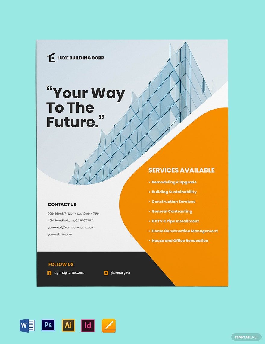 Contractor Flyer Template Illustrator InDesign Word Apple Pages 