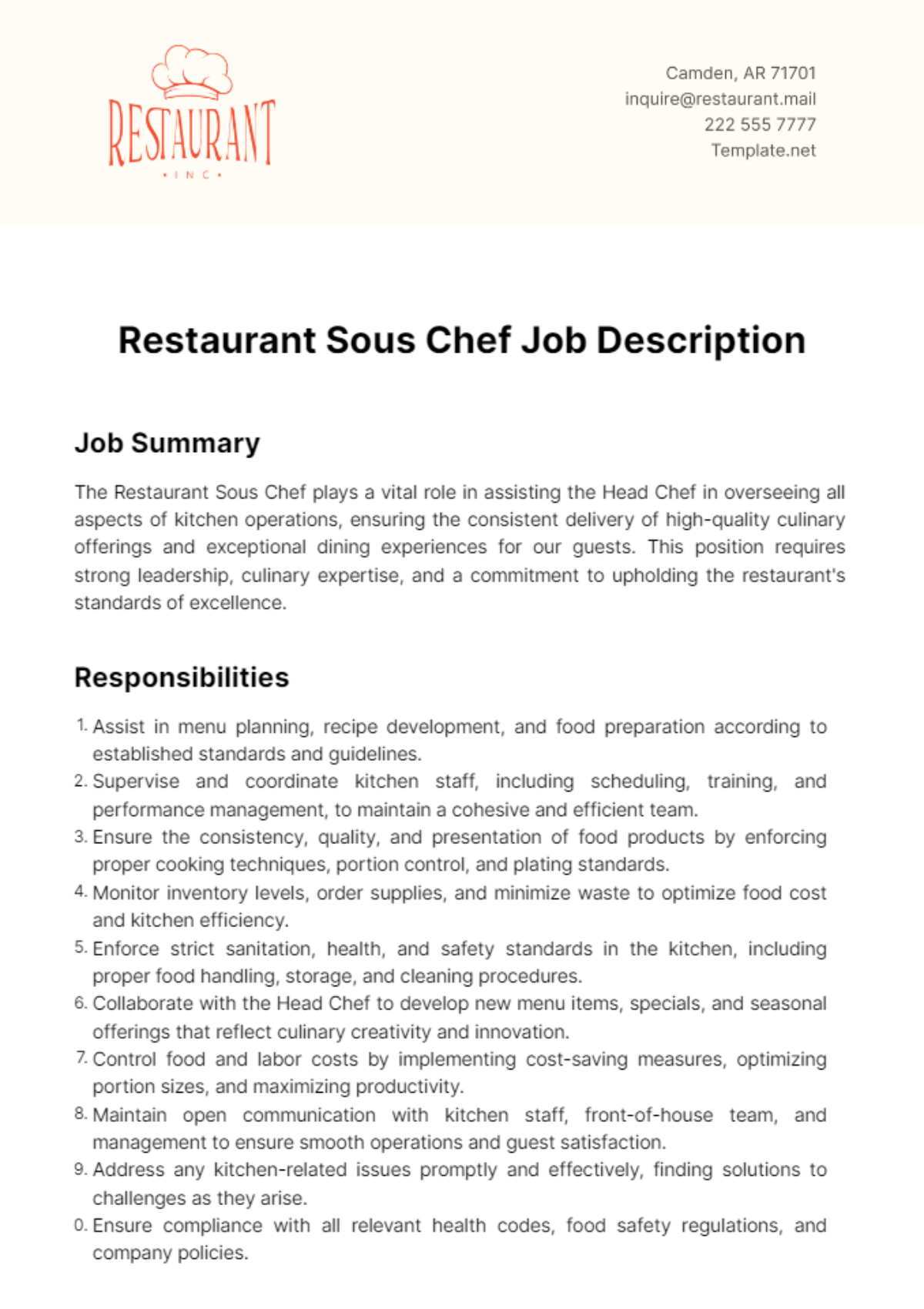 Free Chef Templates To Edit Online