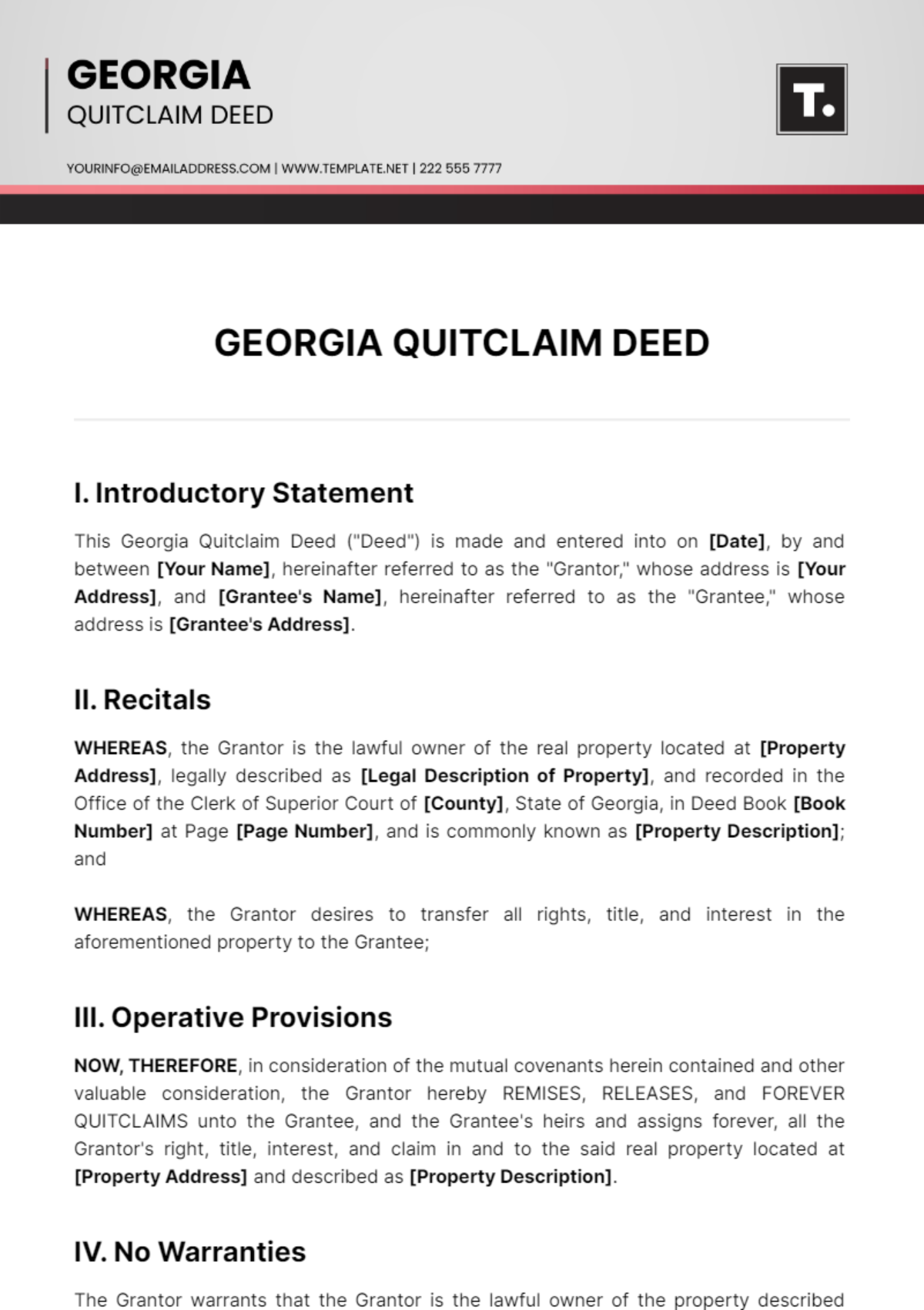 Georgia Quitclaim Deed Template - Edit Online & Download Example ...