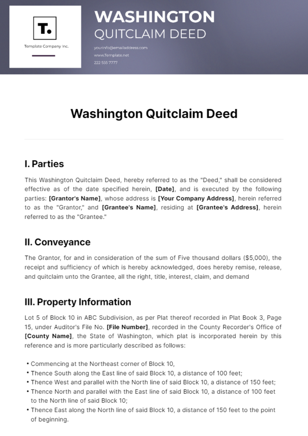 Washington Quitclaim Deed Template - Edit Online & Download Example | Template.net
