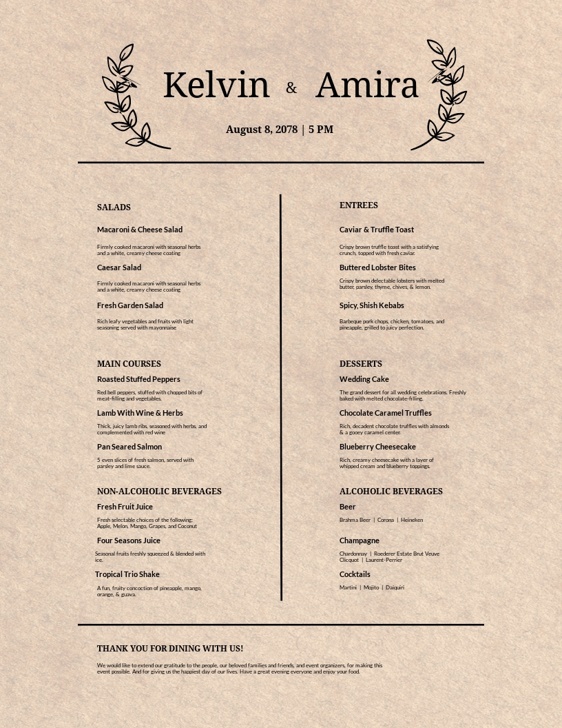 Rustic Wedding Menu Template Wedding Menu Card Design Template In PSD,