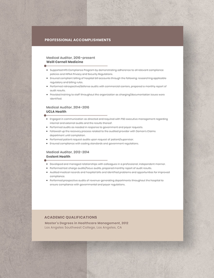 Medicare Auditor Sample Resume