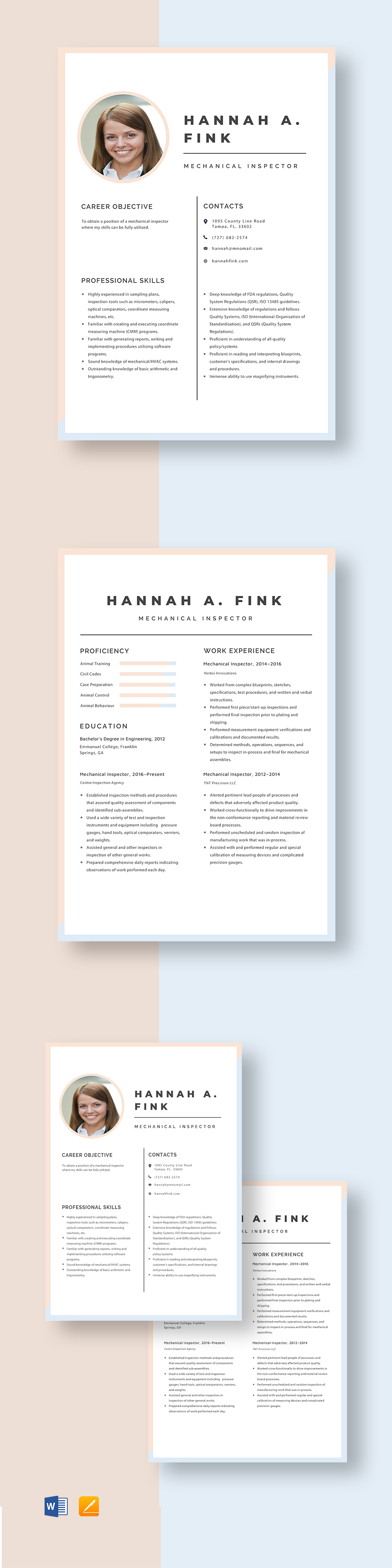 Free Mechanical Inspector Resume Template - Word, Apple Pages ...