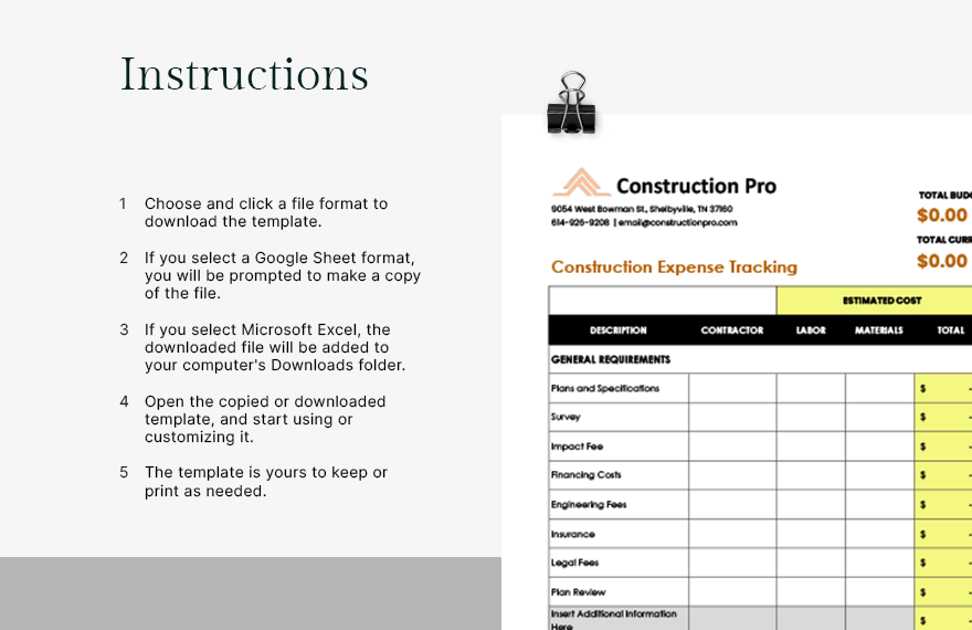 Construction Expense Tracking Template in GDocsLink, Pages, MS Word ...