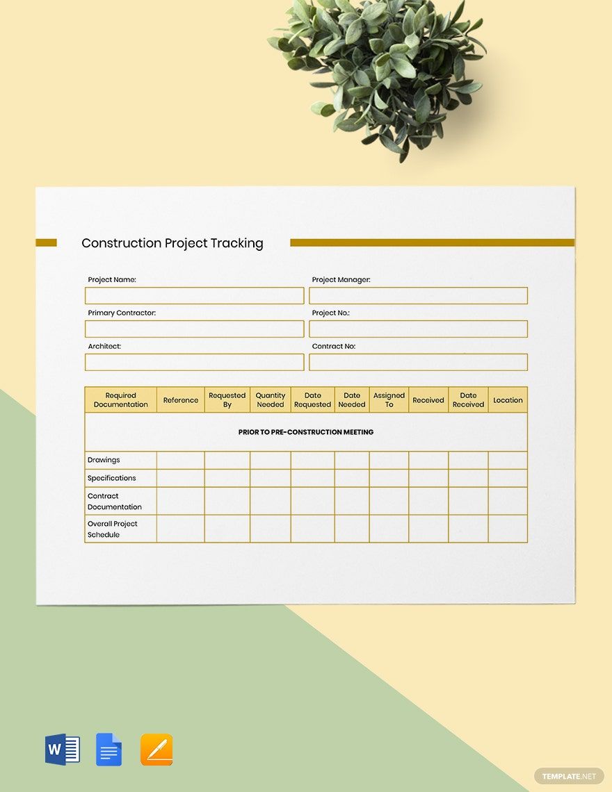 Construction Project Tracking Template Google Docs Word Apple Pages 