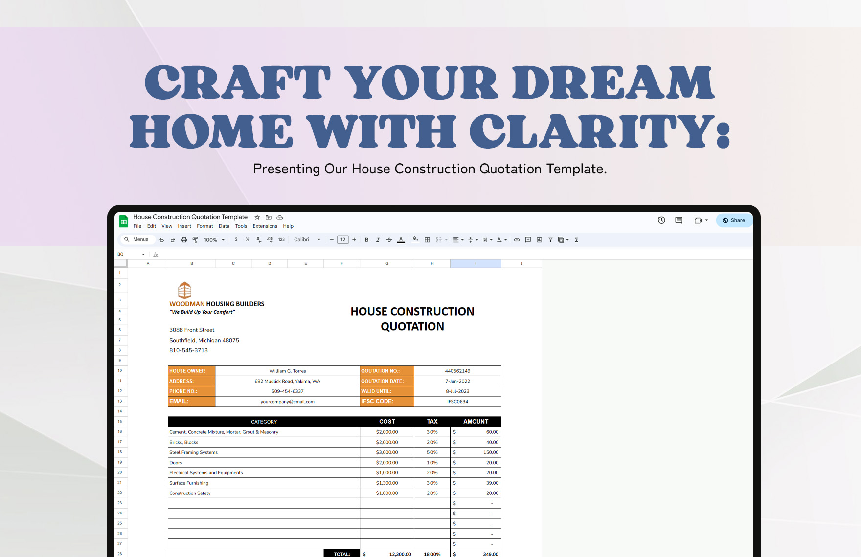 House Construction Quotation Template in Google Docs, Numbers, Word ...