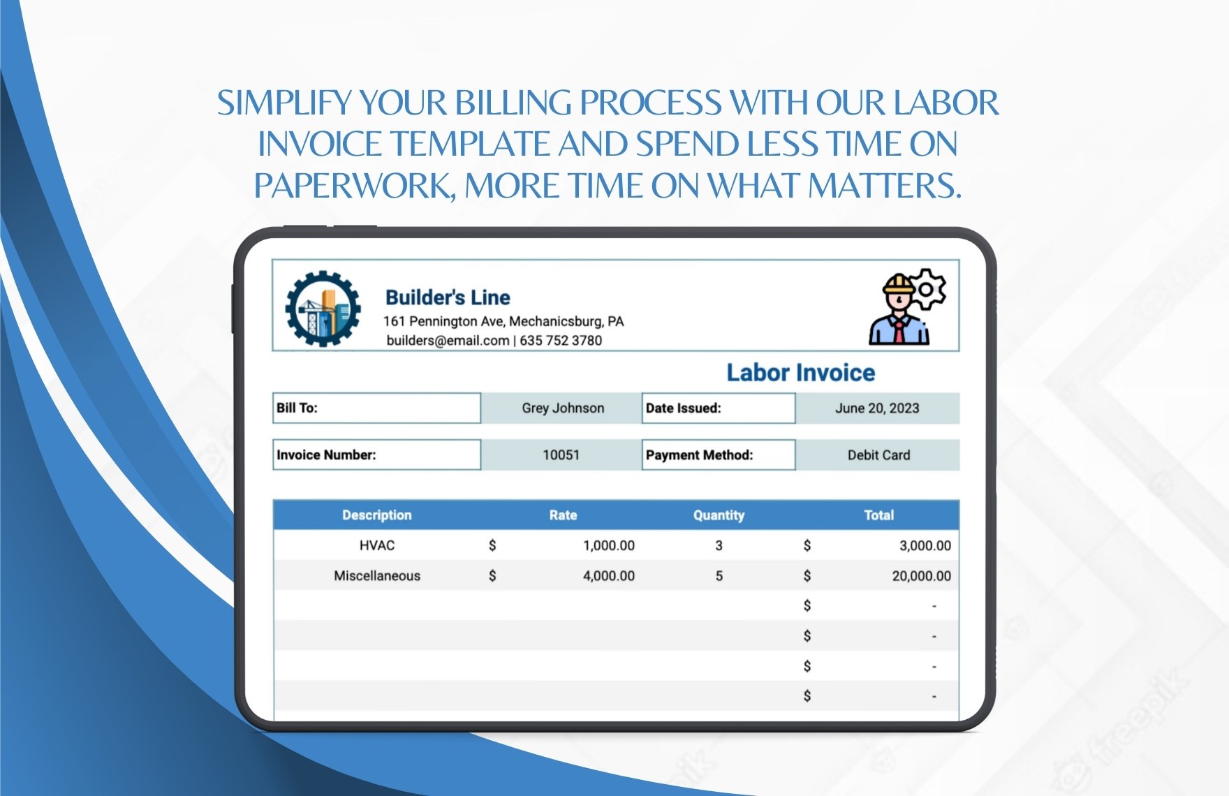 Labor Invoice Template in Google Docs, Apple Pages, Word, Apple Numbers ...