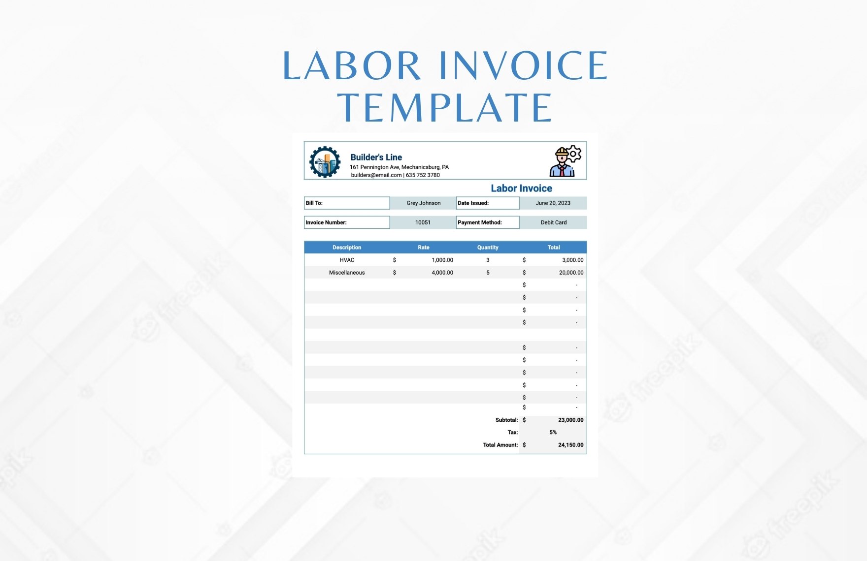 Labor Invoice Template in Google Docs, Apple Pages, Word, Apple Numbers ...