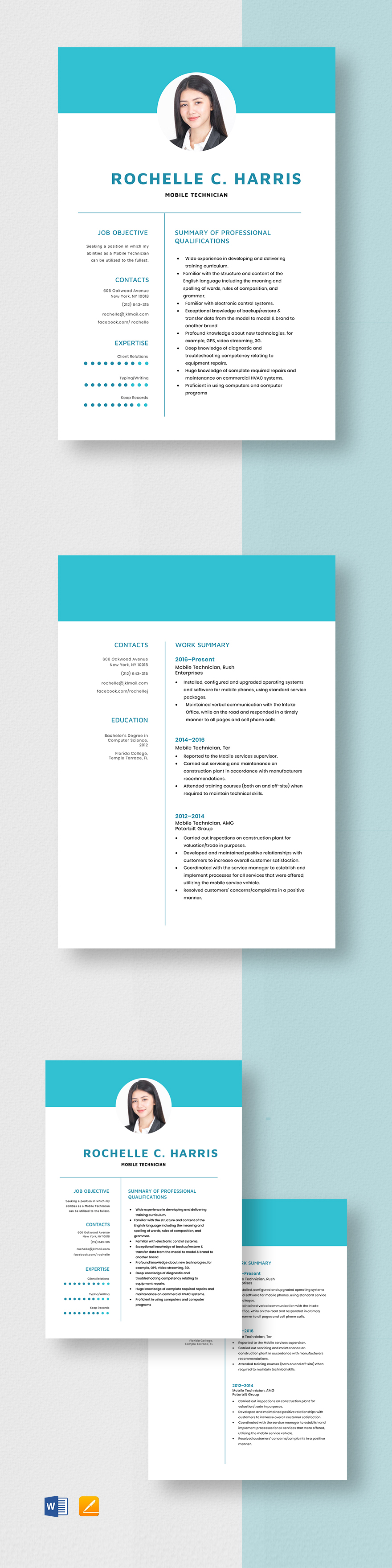 Mobile Technician Resume Template - Word, Apple Pages | Template.net
