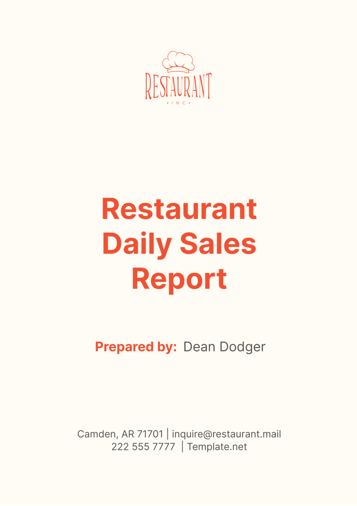 Restaurant Daily Sales Report Template - Edit Online & Download Example ...