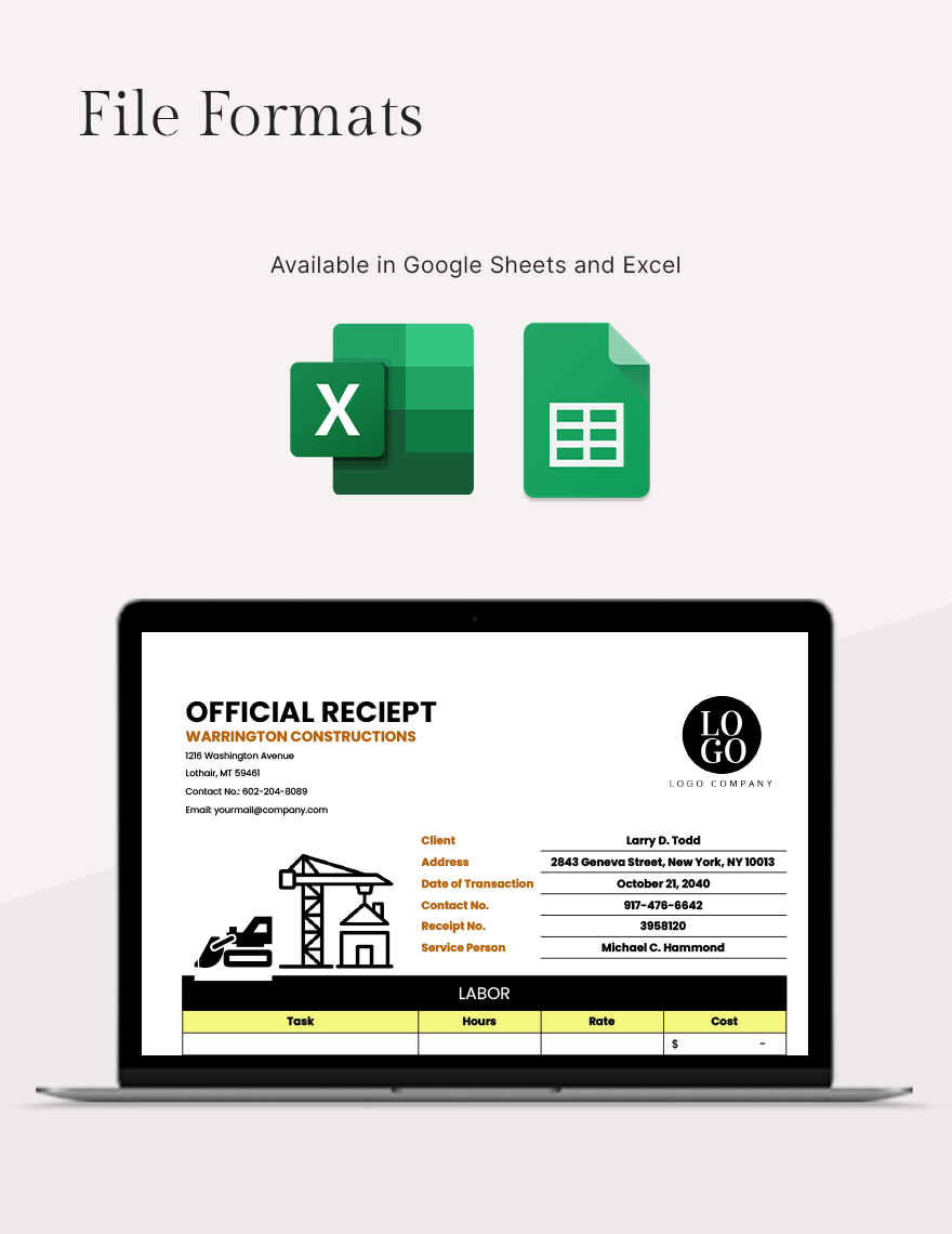 Building Construction Receipt Template - Google Docs, Google Sheets ...