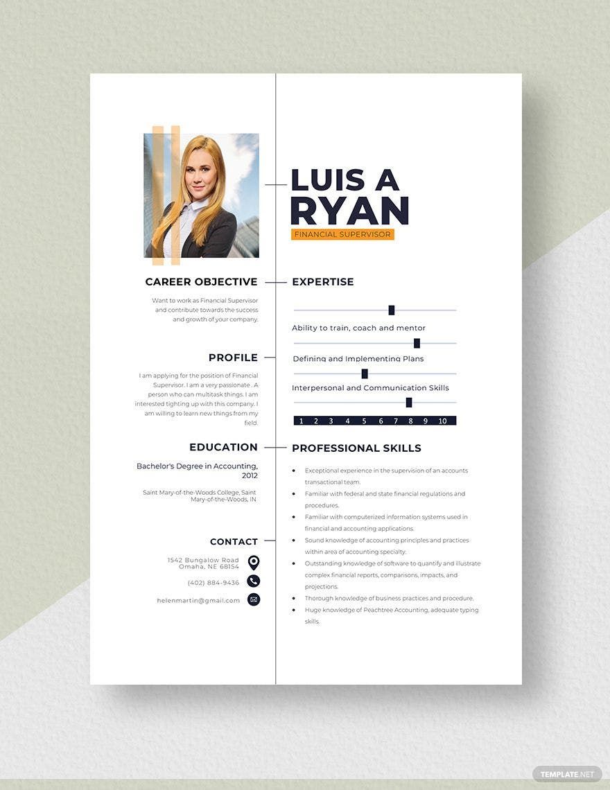 Financial Supervisor Resume Download In Word Apple Pages Template