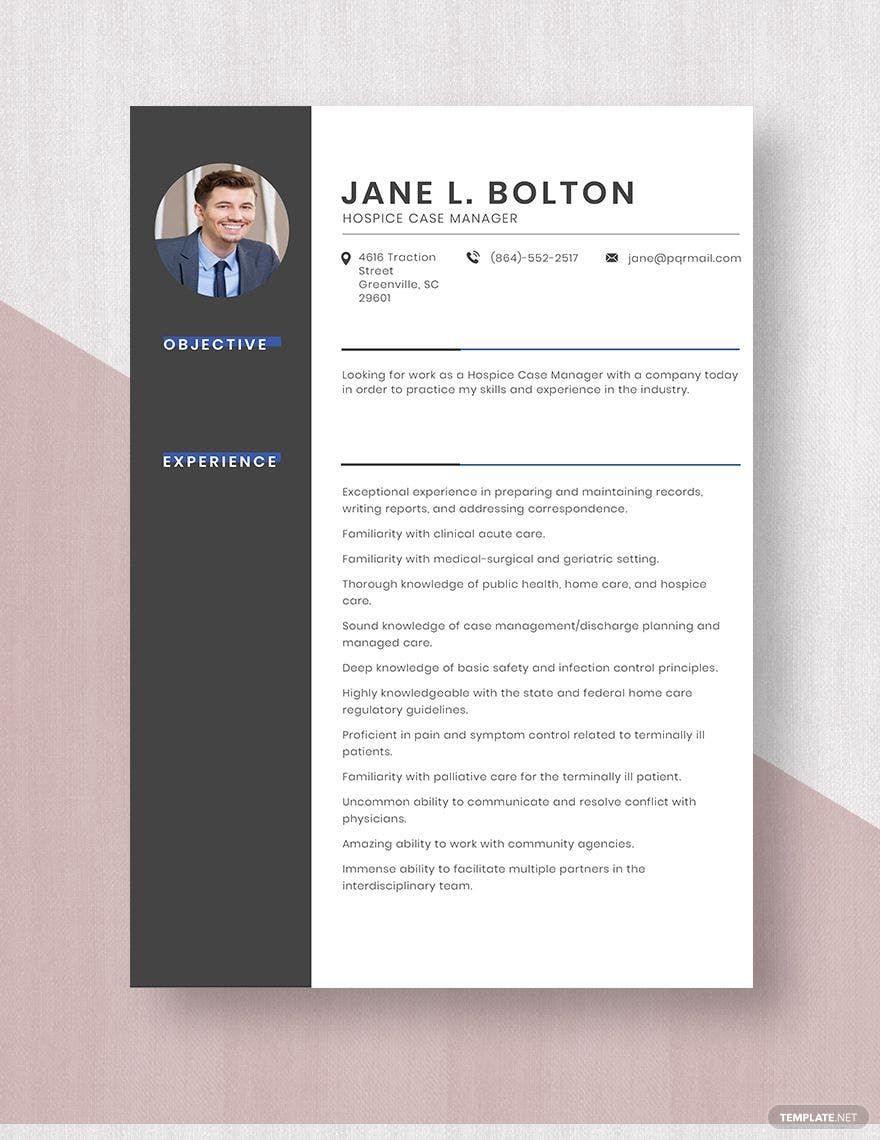 Free Hospice Case Manager Resume Word Apple Pages Template