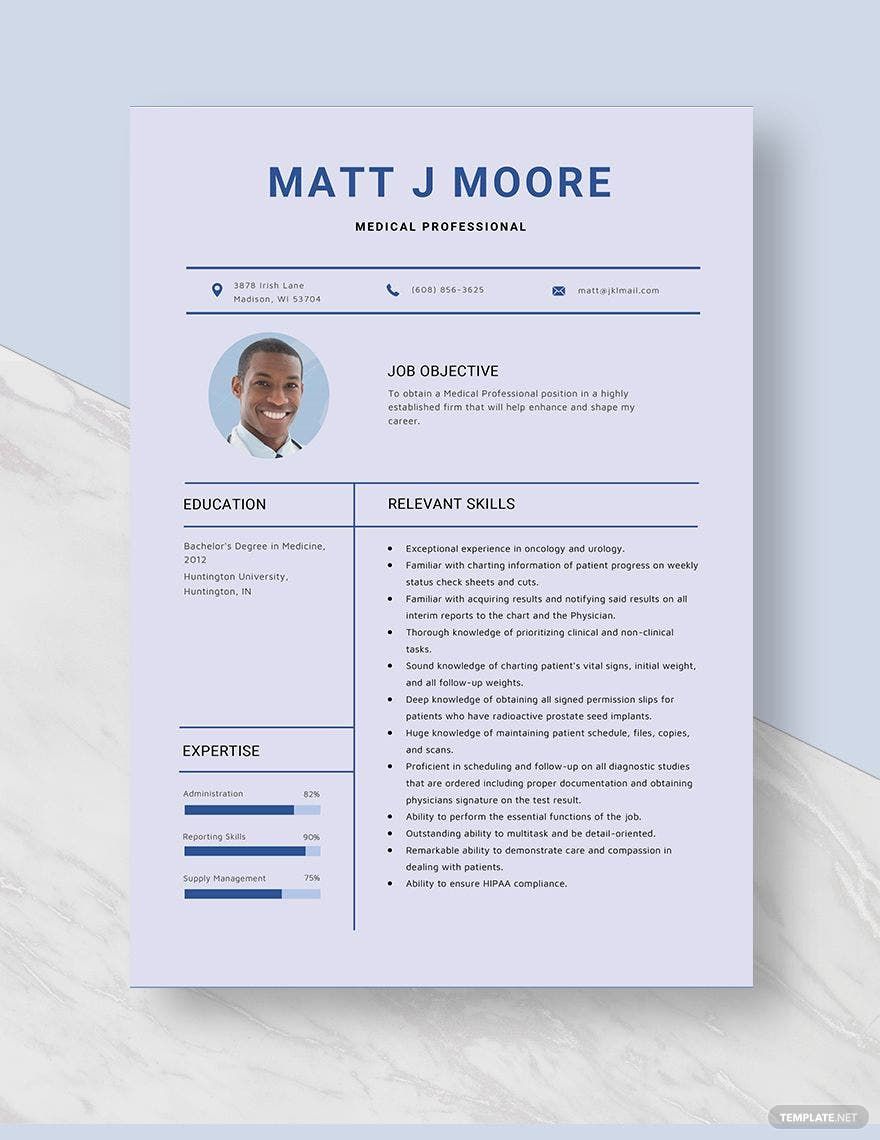 Medical Professional Resume Download In Word Apple Pages Template