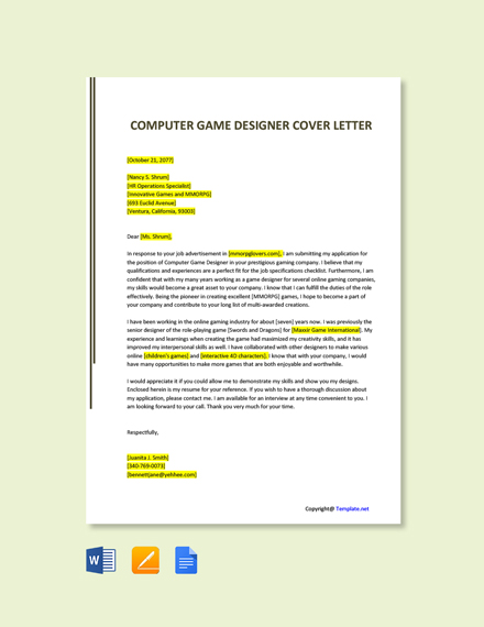 FREE Flash Game Developer Cover Letter Template in Google Docs, Word ...