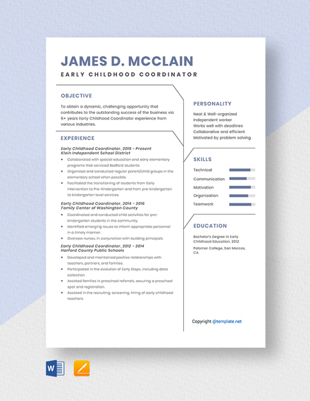 Early Childhood Assistant Resume Template - Word, Apple Pages ...