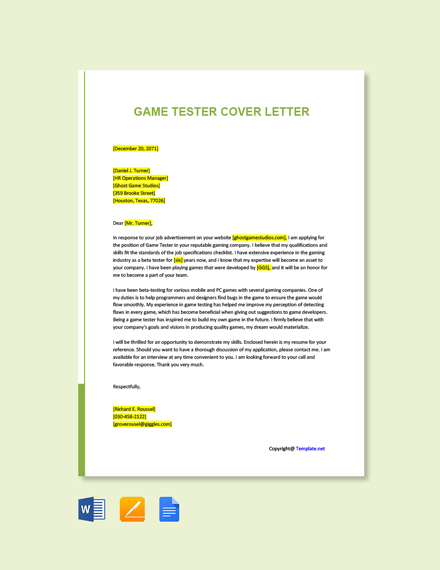 FREE Flash Game Developer Cover Letter Template in Google Docs, Word ...
