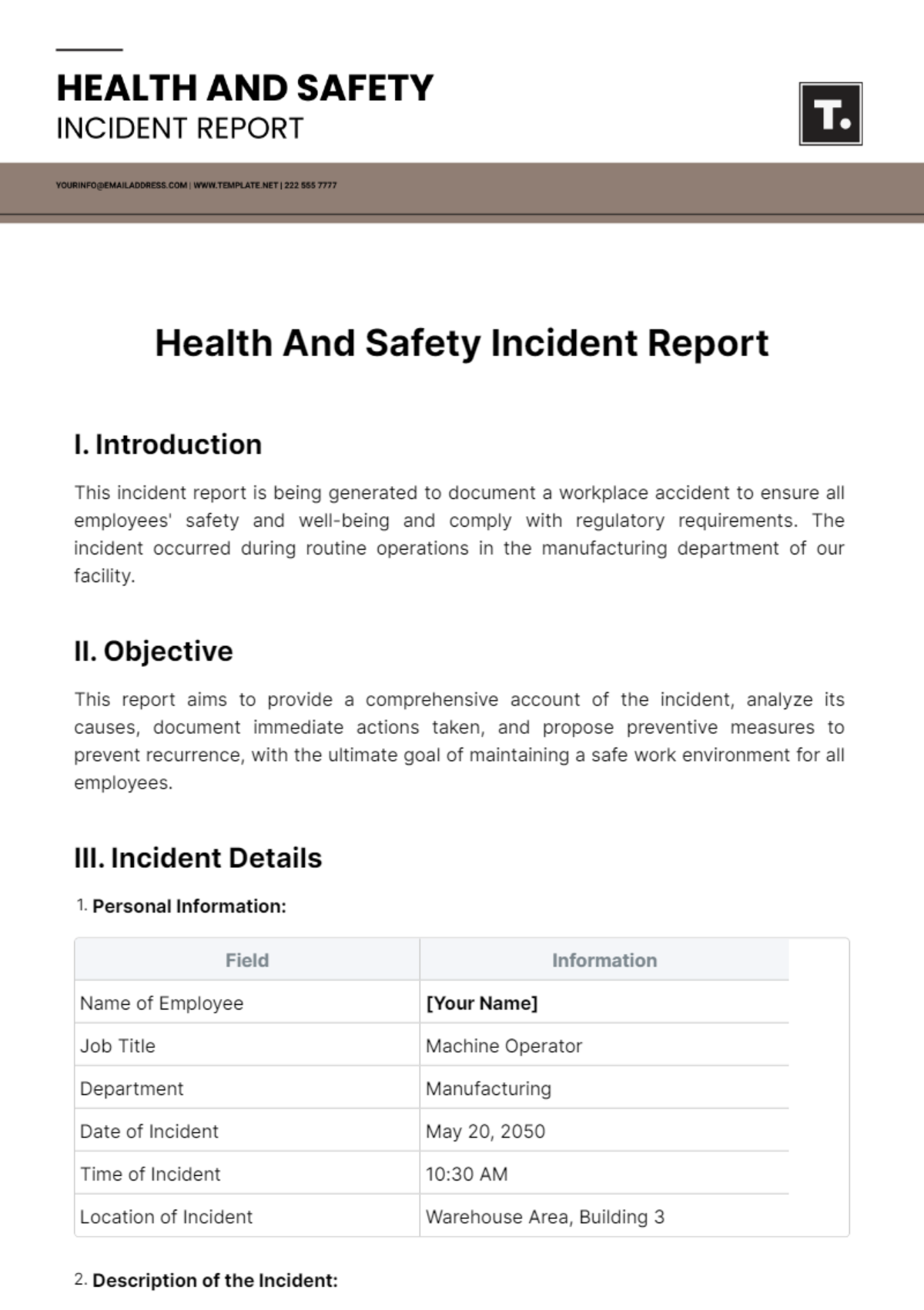 Free Health And Safety Incident Report Template Edit Online And Download