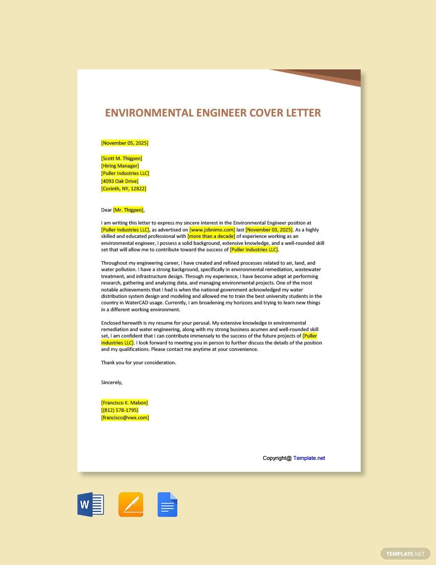 Environmental Health Safety Engineer Cover Letter Template - Google ...