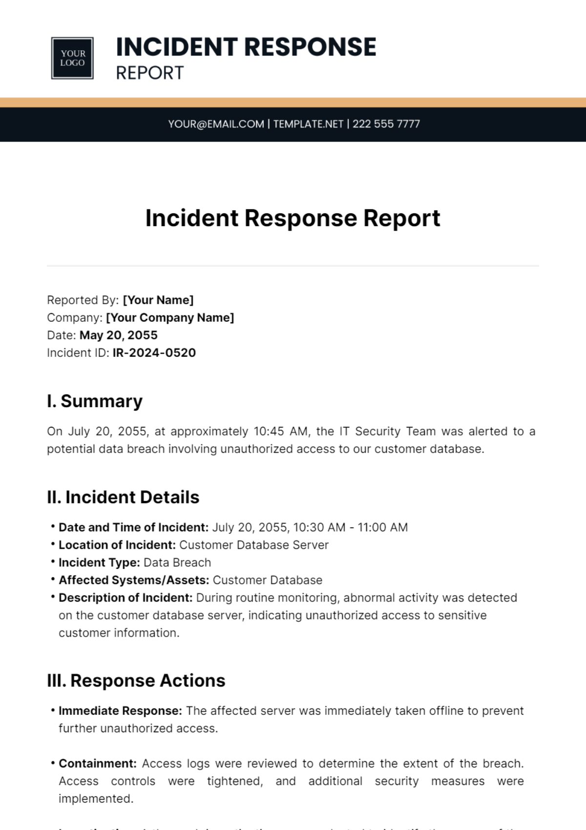 Incident Response Report Template Edit Online Download Example