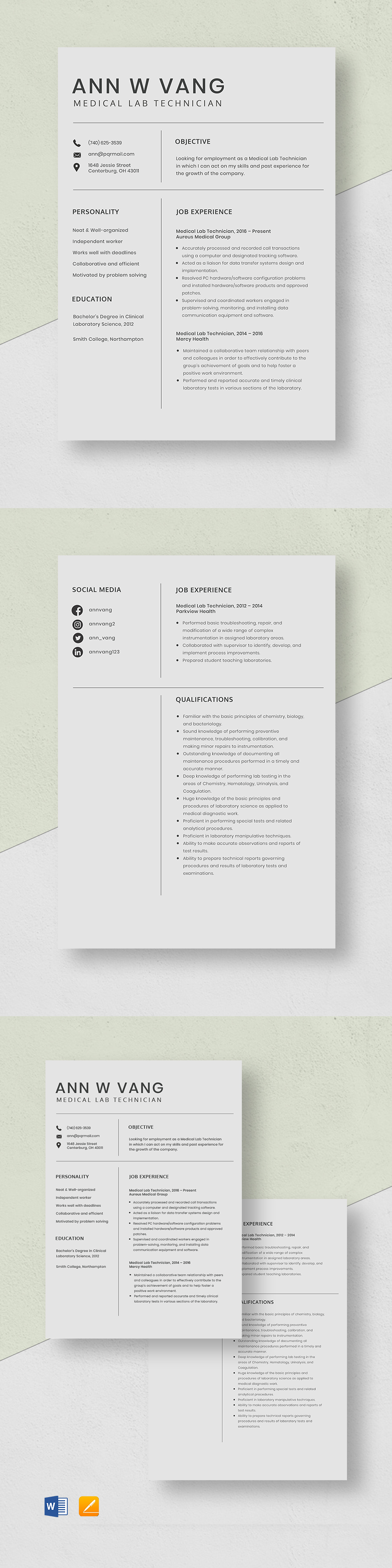 Medical Lab Technician Resume Template Word Apple Pages Template