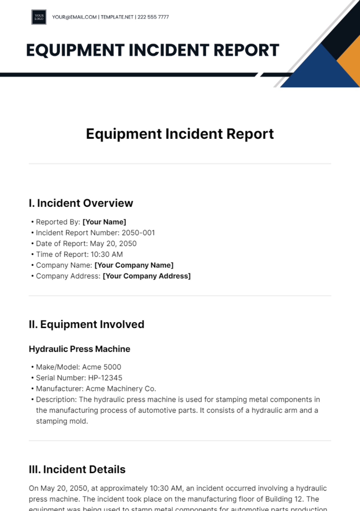 Equipment Incident Report Template - Edit Online & Download Example ...