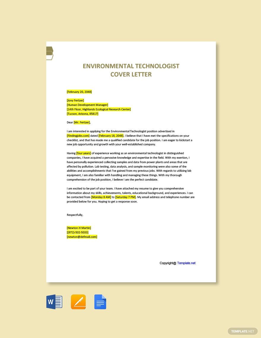 Environmental Technologist Cover Letter Download In Word Google Docs PDF Apple Pages 