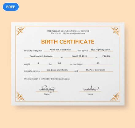 Printable Birth Certificate Template - Edit Online & Download Example ...