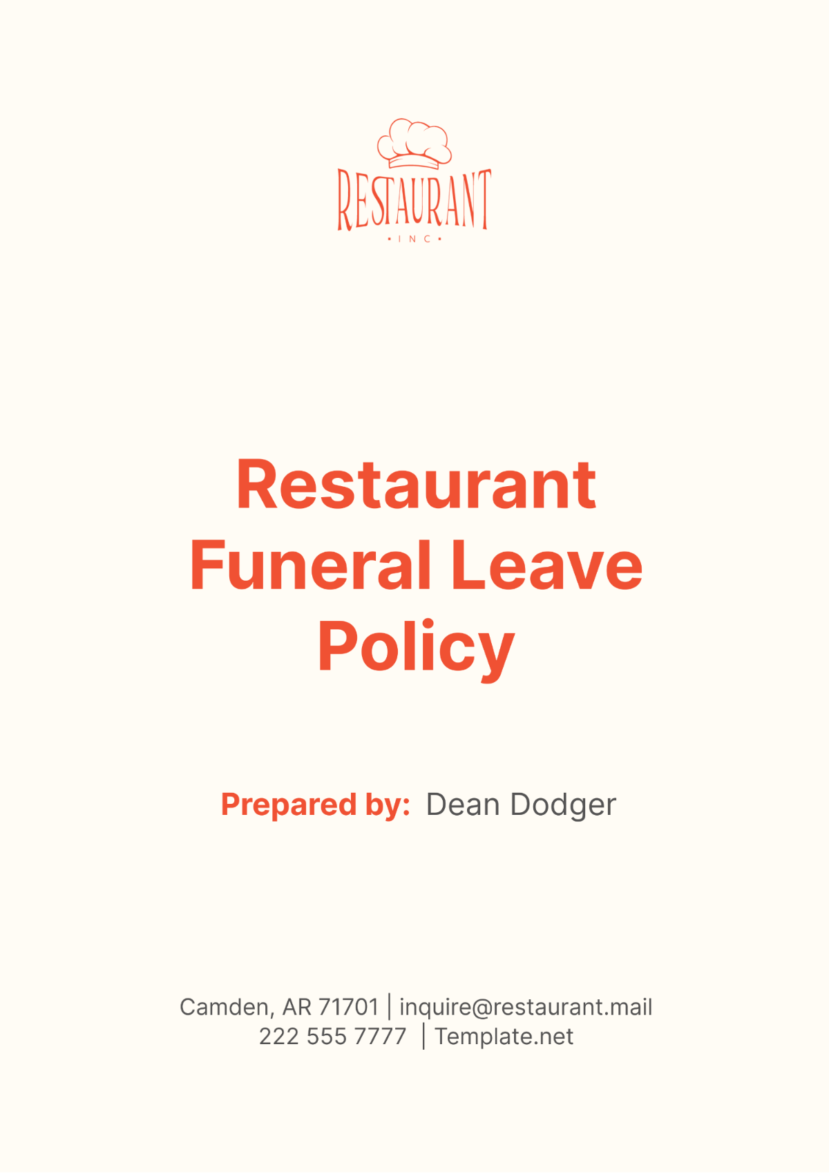 Restaurant Funeral Leave Policy Template - Edit Online & Download ...