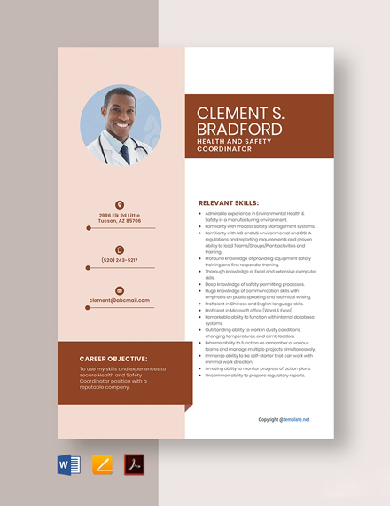 Free Health And Safety Engineer Resume Template - Word, Apple Pages ...