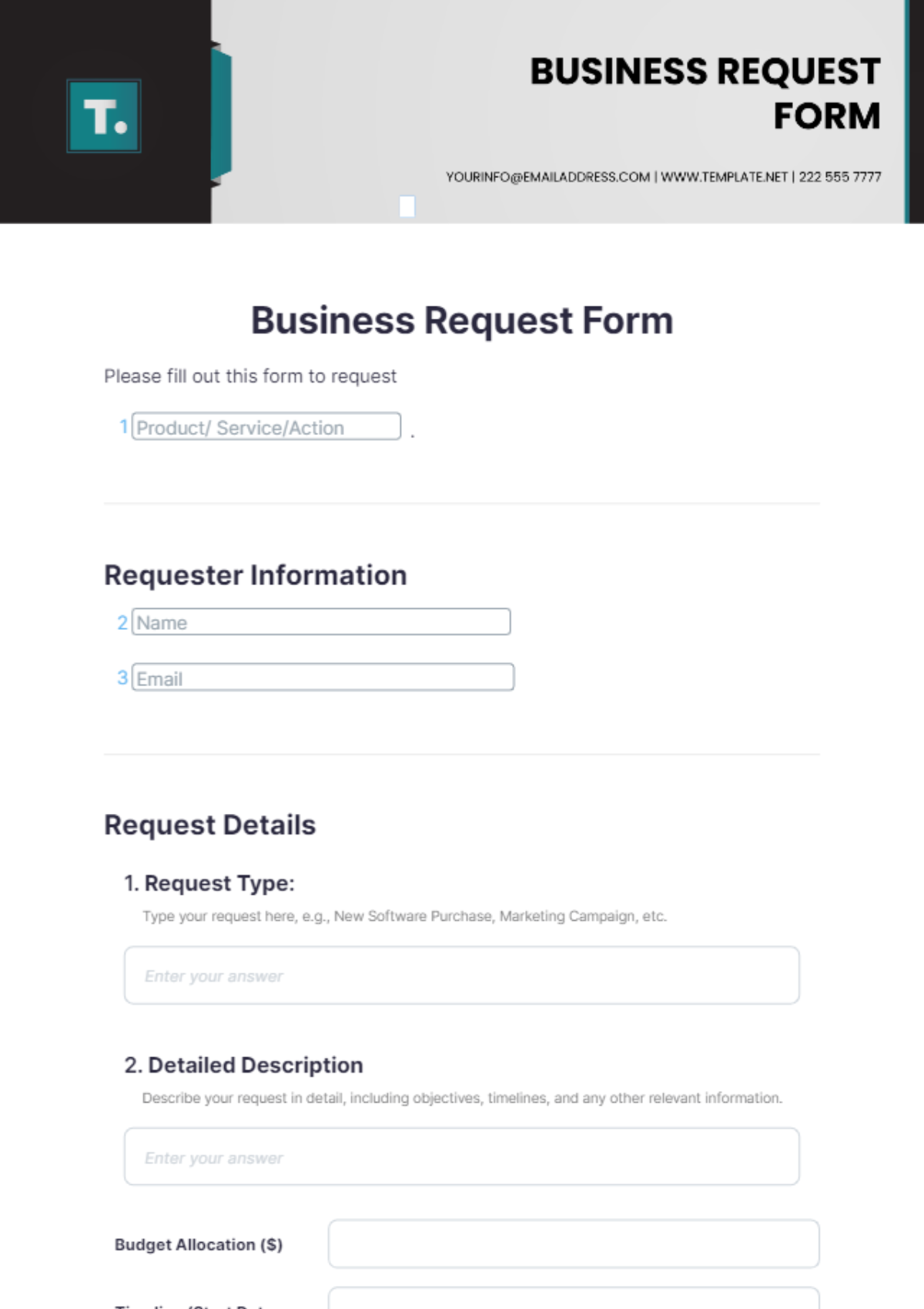 Business Request Form Templates - Edit Online & Download Example ...