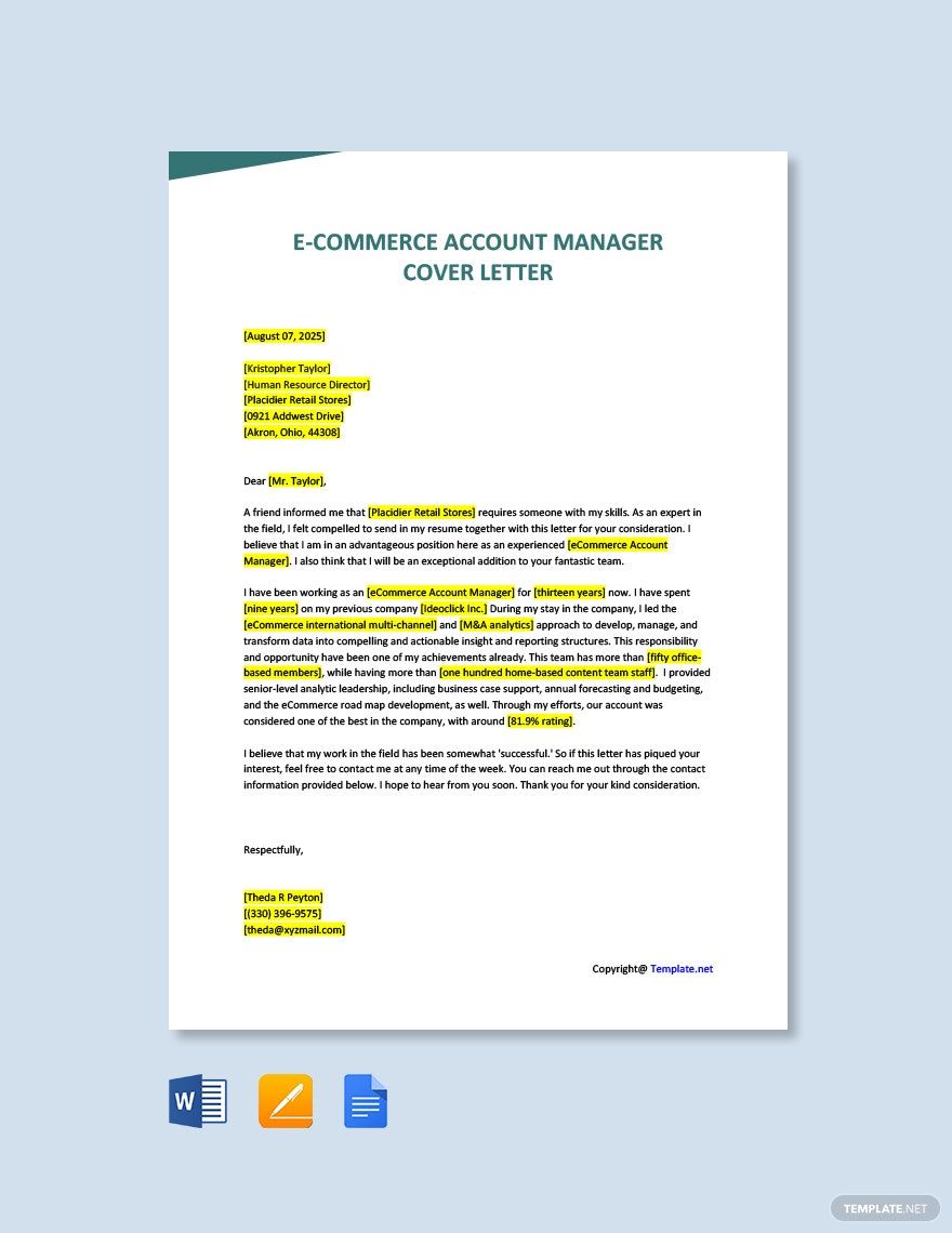 E Commerce Product Manager Cover Letter Template - Google Docs, Word ...