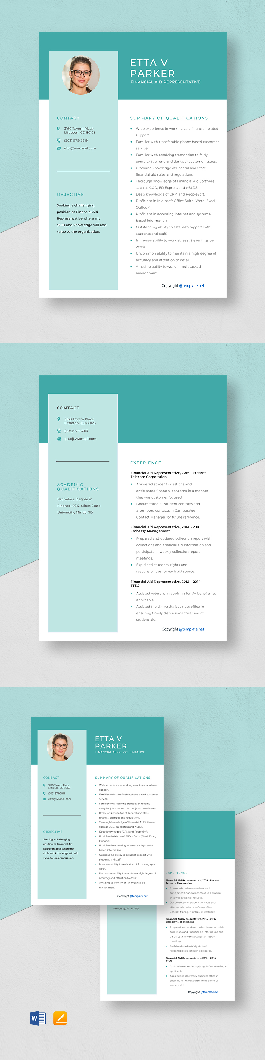 Financial Sales Representative Resume Template - Word, Apple Pages ...