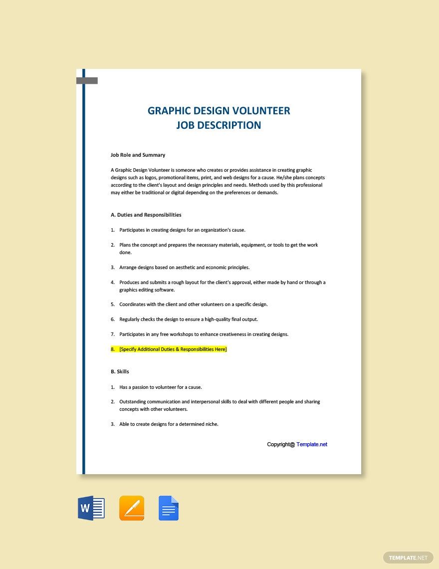Volunteer Job Description Templates Documents Design Free Download Template