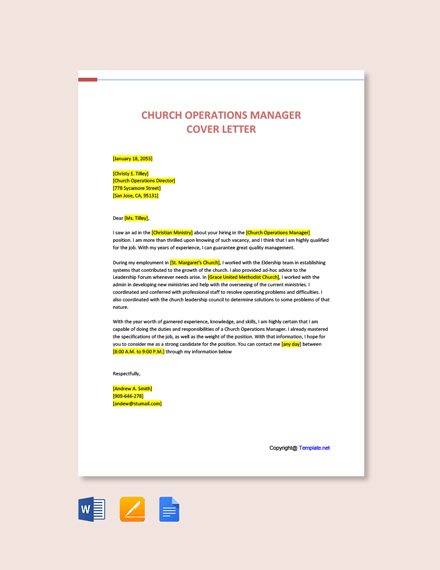 Free Church Administrator Cover Letter Template - Google Docs, Word ...