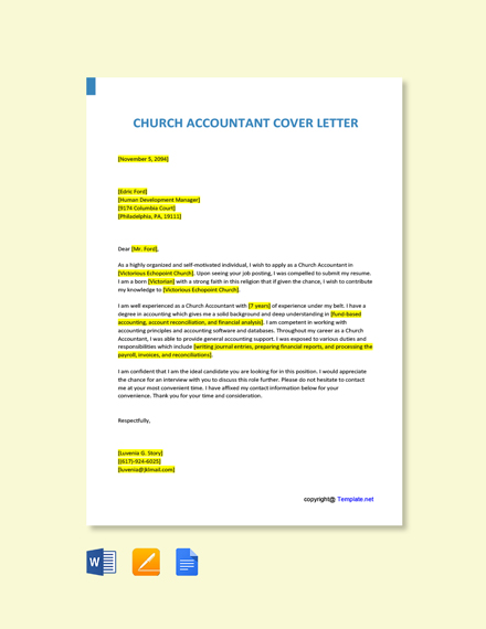 Free Church Financial Secretary Cover Letter Template - Google Docs ...