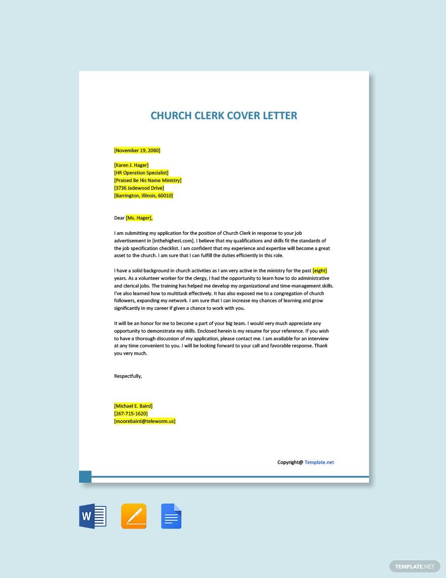 Free Church Financial Secretary Cover Letter Template - Google Docs ...