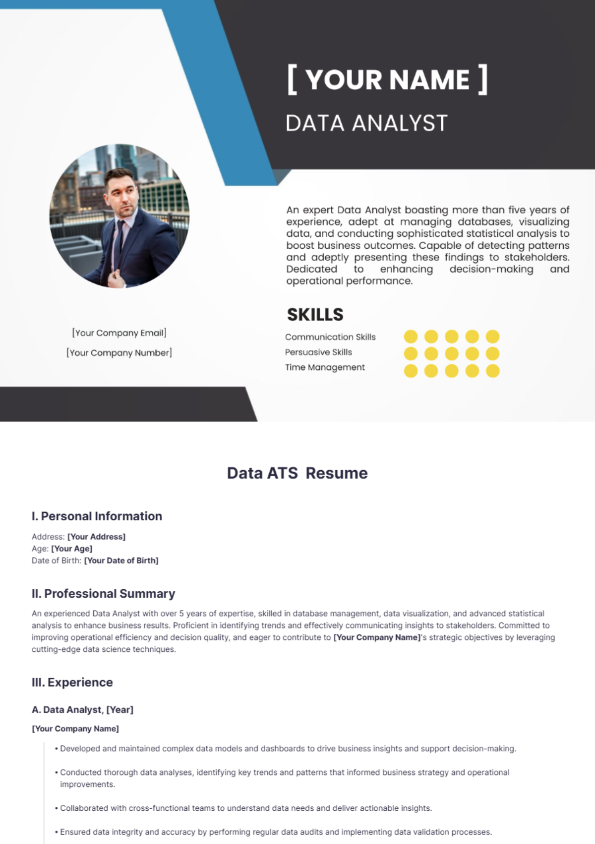 Data ATS Resume - Edit Online & Download Example | Template.net