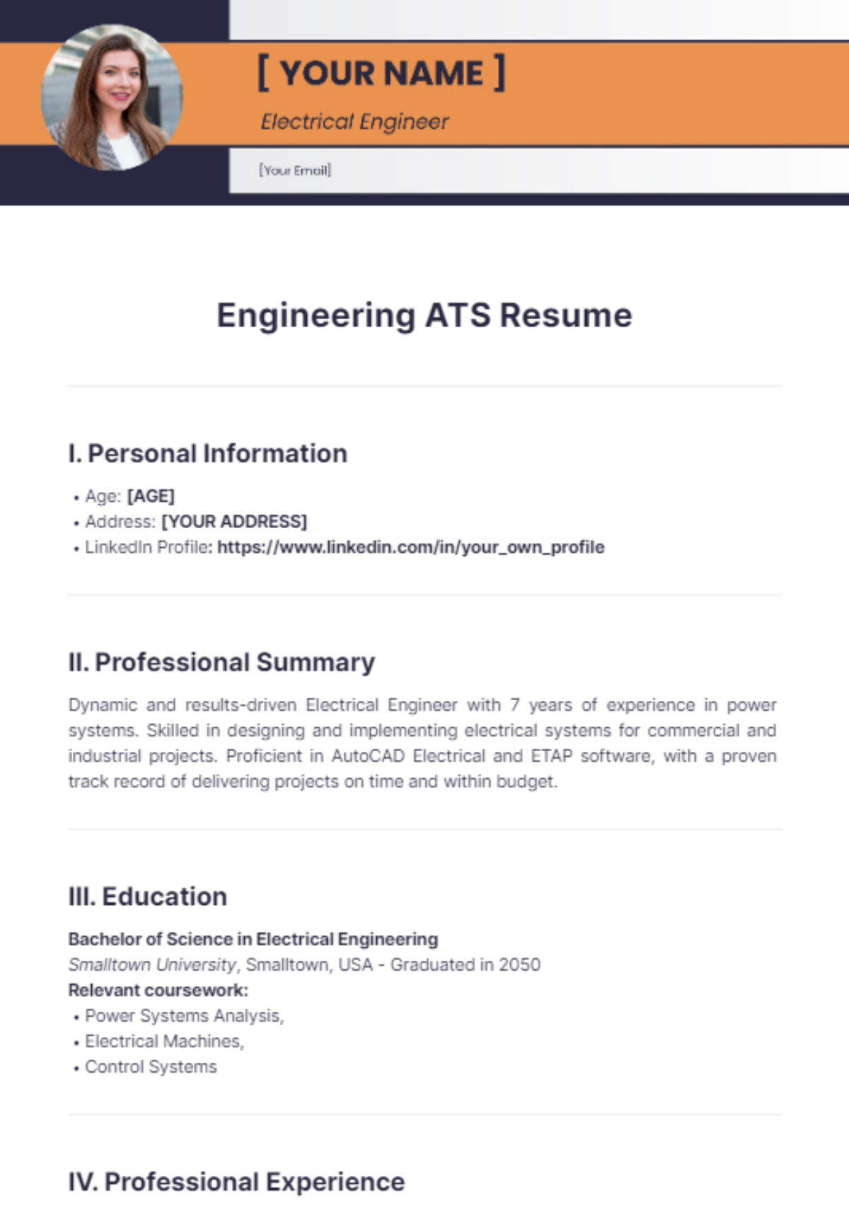 Engineering ATS Resume - Edit Online & Download Example | Template.net