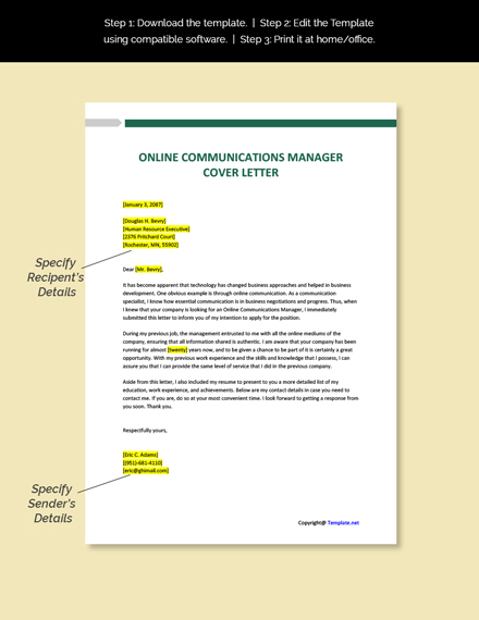 Online Communications Manager Cover Letter Template - Google Docs, Word ...
