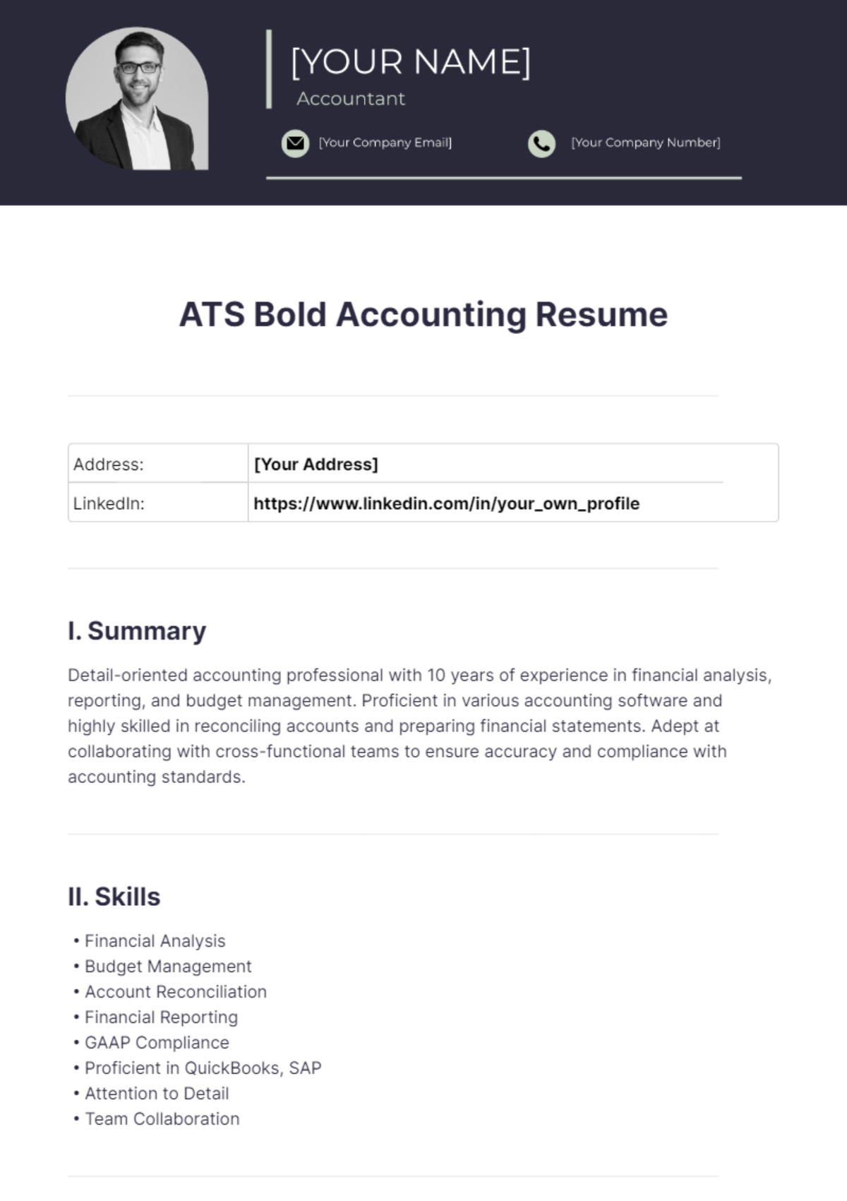 ATS Bold Accounting Resume - Edit Online & Download Example | Template.net