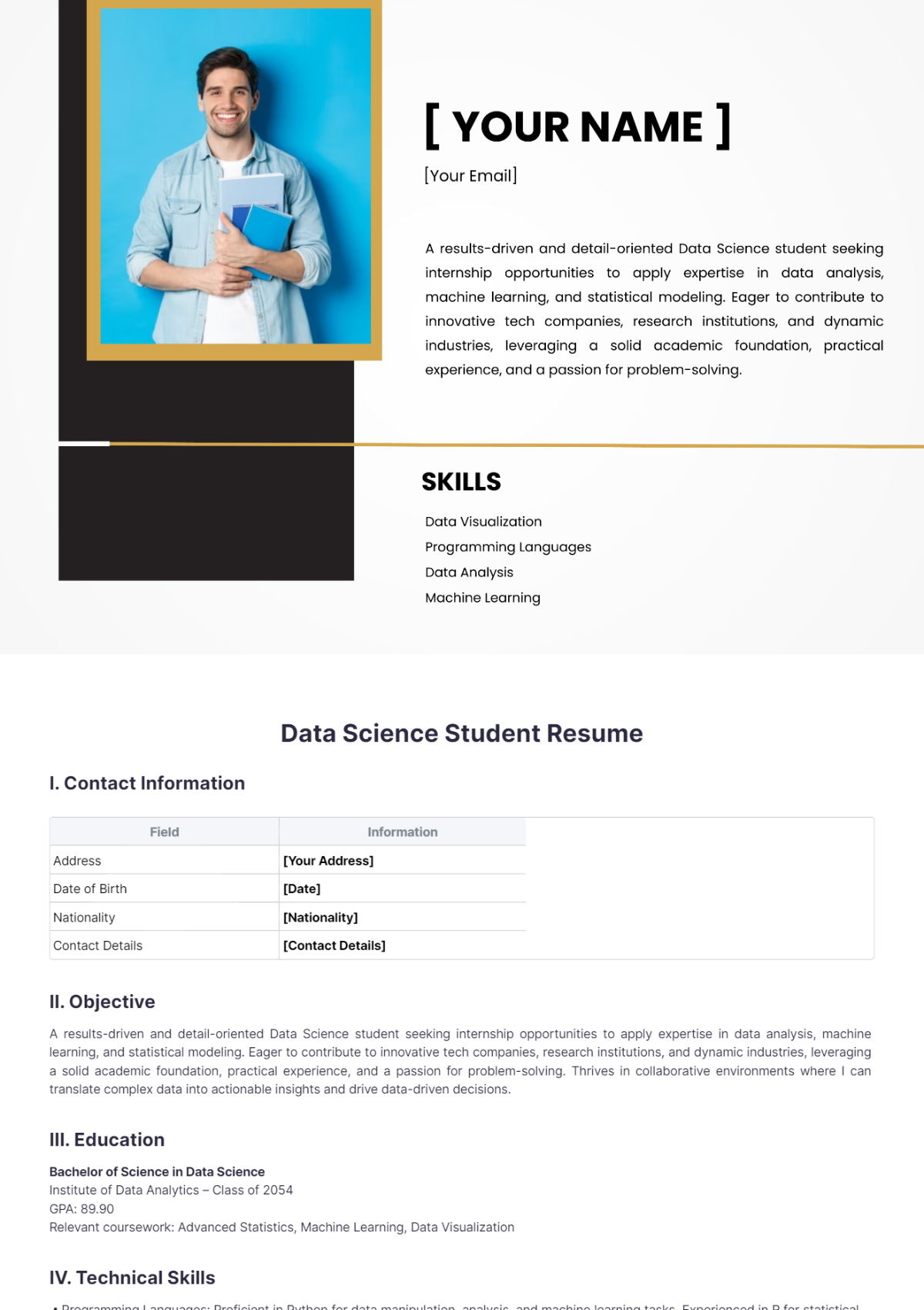 Data Science Student Resume Templates - Edit Online & Download Example ...