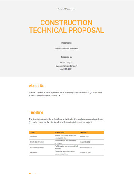 Free Sample of Technical Proposal for a Project Template - Google Docs ...