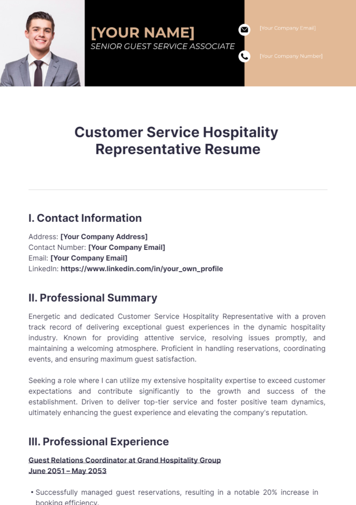 Customer Service Hospitality Representative Resume - Edit Online ...