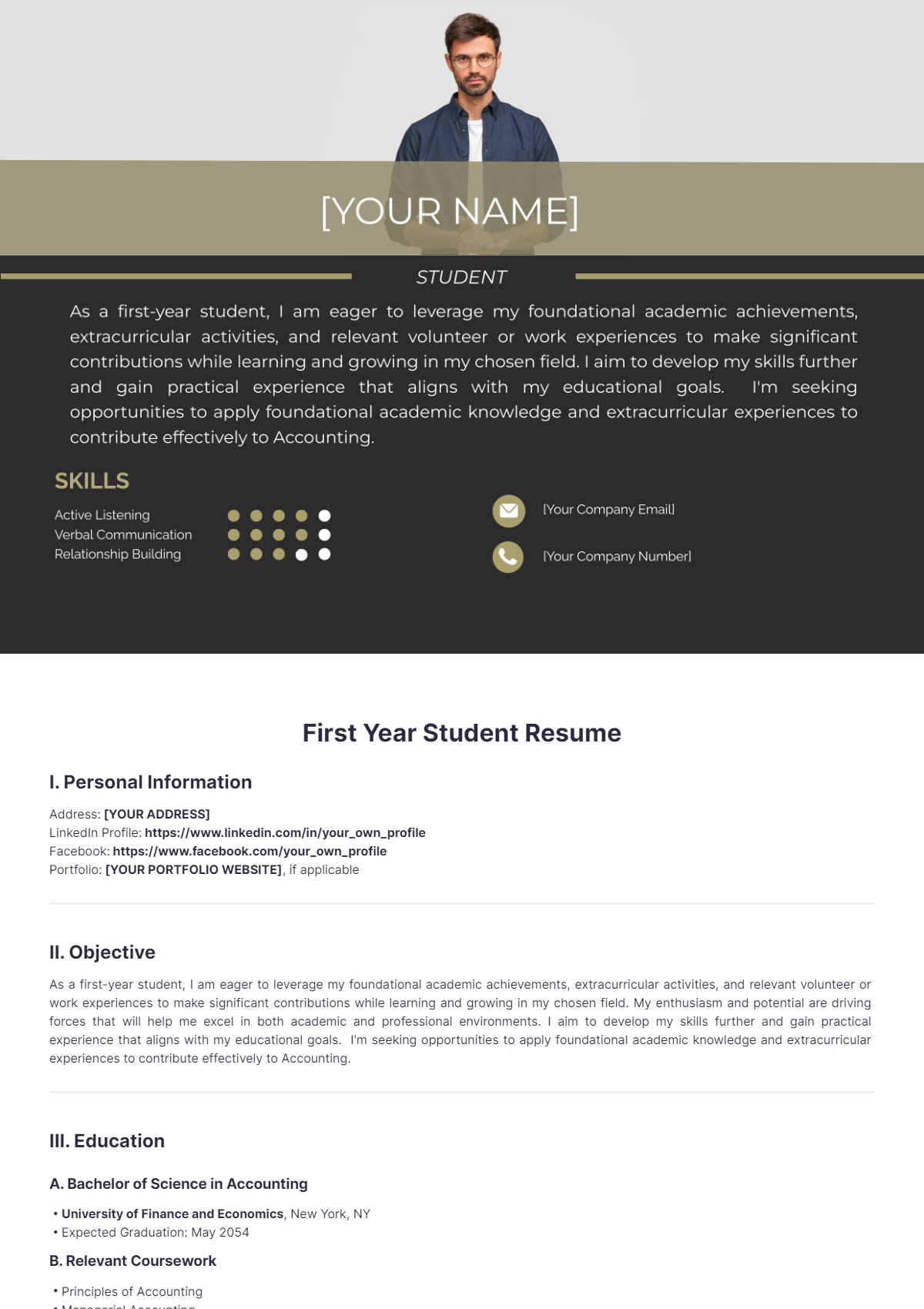 First Year Student Resume - Edit Online & Download Example | Template.net
