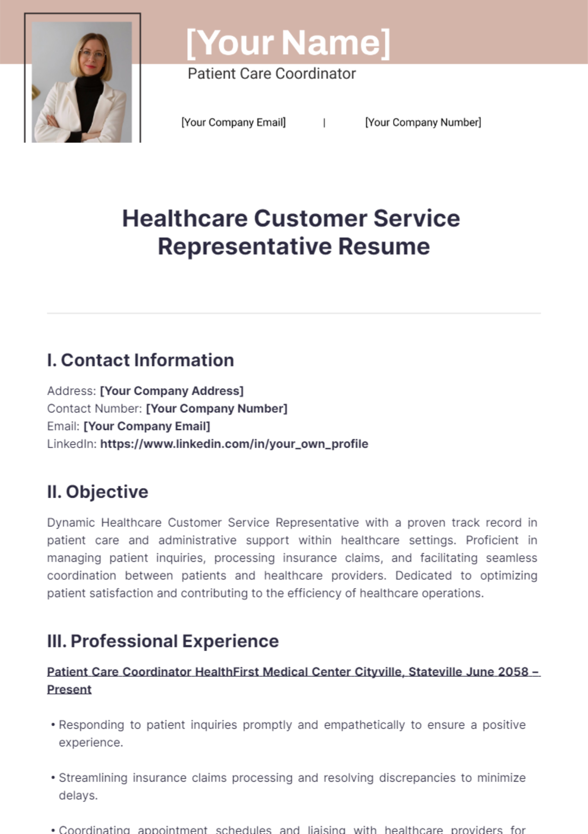 Healthcare Customer Service Representative Resume - Edit Online ...