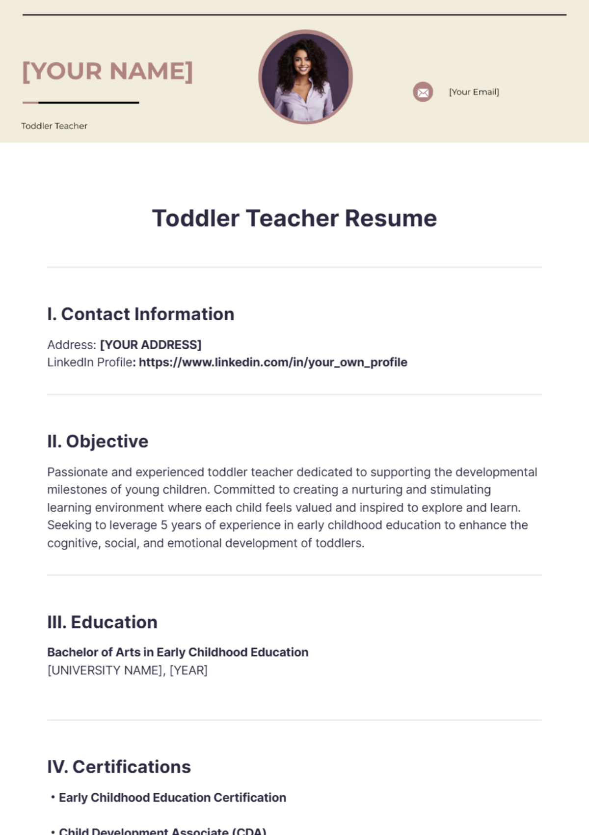 Toddler Teacher Resume - Edit Online & Download Example | Template.net