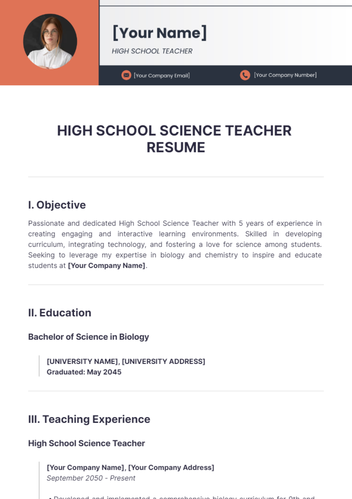 High School Science Teacher Resume - Edit Online & Download Example ...