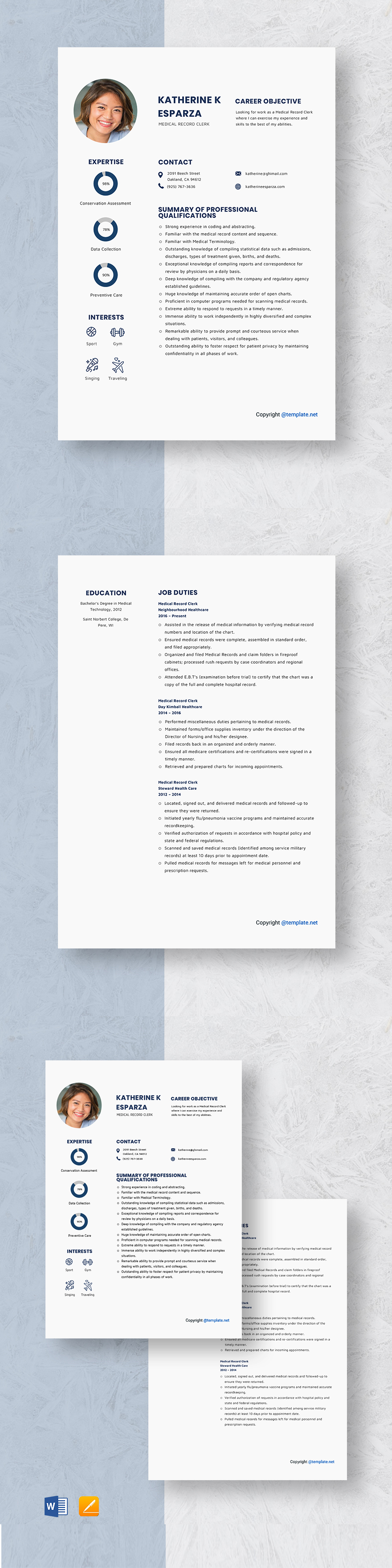 Medical Record Clerk Resume Template - Word, Apple Pages | Template.net